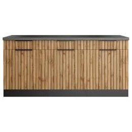 Unterschrank KOCHSTATION "KS-Lagos", grau (listrado eiche, grafitgrau), B:180cm H:86cm T:60cm, Holzwerkstoff, Schr&auml;nke, Unterschrank, Breite 180 cm, 3 T&uuml;ren, 3 Schubk&auml;sten