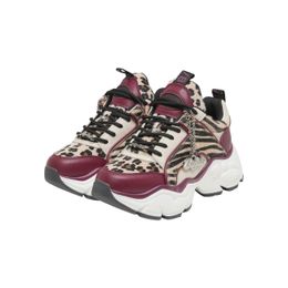 Trainingsschuh Buffalo "Buffalo BINARY GLAM - VEGAN SUEDE/FUR/NAPPA", Damen, Gr. 37, rot, cream, leo, Schuhe