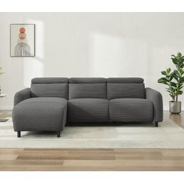 Ecksofa OTTO HOME "SKAANE in Cord, L-Form, 274 cm, manuelle u. elektrische Relaxfunktion", grau (anthrazit), B:274cm H:100cm T:181cm, 100% Polyester, Sofas, Ecksofa, rundes Design, Kopfteilverstellung, Federkernpolsterung, Topseller