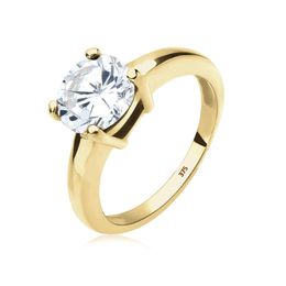 Silberring Elli Premium "Ring Solit&auml;r Zirkonia Wei&szlig; 375 Gelbgold" Gr. 56, wei&szlig;, Fingerringe, Damen, 56, Gelbgold 375, Silberring