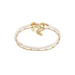 Lederarmband Elli Premium "Armband Kugelkette S&uuml;&szlig;wasserperlen 2er Set 925 Silber" Gr. 160, gold, Armb&auml;nder, Damen, Silber 925 (Sterlingsilber), Lederarmband