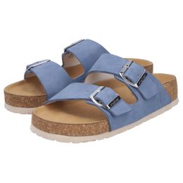 Pantolette Rieker, Damen, Gr. 38, blau, Lederimitat, unifarben, Schuhe Pantolette, Sommerschuh, Strandschuh, Hausschuh mit verstellbaren Schnallen