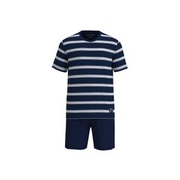 Schlafanzug Tom Tailor "Pyjama Shorty Rundhals", Herren, Gr. XXL, bunt (blau, wei&szlig;), Obermaterial: 100% Baumwolle CO., Homewear-Sets Schlafanzug