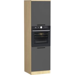 Backofenumbauschrank KOCHSTATION "Luna, Backofenschrank, Backofen-Hochschrank, Made in Italy", anthrazit, eiche chopinfarben, B:60cm H:214,5cm T:60cm, Schr&auml;nke, Backofenumbauschrank, B/T/H: 60&times;60&times;214,5 cm, Oberplatte mit 25 mm St&auml;rke
