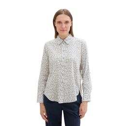 Langarmbluse Tom Tailor, Damen, Gr. 34, grau (neutral tile design), Web, Obermaterial: 53% Baumwolle, 47% Modal, gemustert, regular fit taillenbedeckt, ohne Ausschnitt, Blusen Langarmbluse, mit All-Over Print
