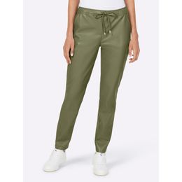 Lederimitathose Heine, Damen, Gr. 48, Normalgr&ouml;&szlig;en, gr&uuml;n (khaki), 100% Polyester, unifarben, lang, Hosen Lederimitathose