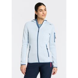 Strickfleecejacke CMP "KNITTED MELANGE HOODY WOMAN HOODY JACKET", Damen, Gr. 36, sky blau, bia, Strick, Obermaterial: 100% Polyester, hoch geschlossener Ausschnitt, eingefasste Kante, Jacken Strickfleecejacke, &Uuml;nbergangsjacke f&uuml;r Outdoor-Aktivit&auml;ten, mit Kapuze, atmungsaktiv