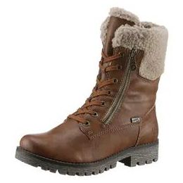 Winterstiefelette Rieker, Damen, Gr. 36, braun (braun, beige), Lederimitat, Textil, Schuhe Winterstiefelette, Schn&uuml;rboots, Blockabsatz - 150 Jahre Rieker Jubil&auml;umsartikel