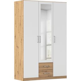 Kleiderschrank Rauch "Schrank Garderobe Ankleide GAMMA Breiten 91/136/181/226/271/315/360 cm", eiche artisan, alpinwei&szlig;, griffe chrom, B:136cm H:210cm T:54cm, Holzwerkstoff, Schr&auml;nke, Kleiderschrank, verschiedene Griff-Varianten, mit Spiegel TOPSELLER MADE IN GERMANY