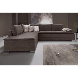 Ecksofa Home Affaire "Night & Day L-Form, B: 324 cm, mit Dauer-Schlaffunktion und Armlehne", grau (dunkelgrau), B:324cm H:95cm T:218cm, Struktur ( 100% Polyester);Luxus-Microfaser (100% Polyester), Sofas, Ecksofa, inkl. Bettfunktion & Bettkasten, Boxspringbett 180x200 cm