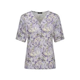 Print-Shirt GOLDNER "Viskoseshirt mit Paisley-Muster", Damen, Gr. 40, lila (flieder, gr&uuml;n, gemustert), Obermaterial: 95% Viskose CV. 5% Elasthan EL., figurumspielend, Shirts Print-Shirt, Dekorativer RV am Ausschnitt