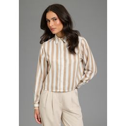 Hemdbluse Laura Scott, Damen, Gr. 38, braun gestreift, Web, Obermaterial: 100% Polyester, gestreift, Blusen Hemdbluse, feminin f&uuml;r verschiedene Anl&auml;sse, aus Webmaterial, aus Polyester