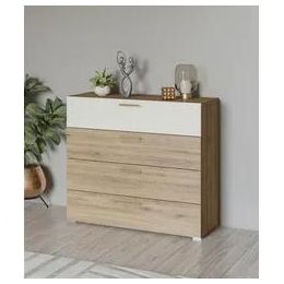 Schubkastenkommode Home Affaire "Bitry, Breite 100 cm, Sideboard mit Schubladen, viel Stauraum", beige (wildeiche, wildeiche, beige), B:100cm H:91,5cm T:40,5cm, ABS-Kunststoff, FSC-zertifizierter Holzwerkstoff, Kunststoff, Melamin, Sideboards, Mehrzweckschrank f&uuml;hlbare Struktur, Holzoptik