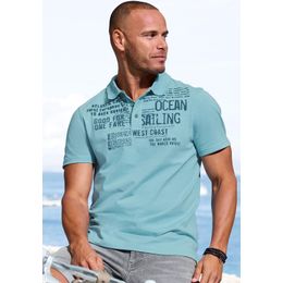 Poloshirt John Devin "mit Print", Herren, Gr. L (52/54), blau (t&uuml;rkis), Slub, Obermaterial: 100% Baumwolle, bedruckt, regular fit, Rundhals, abgesteppte Kante, Shirts, Regular-Fit, aus Slub-Qualit&auml;t, mit Print