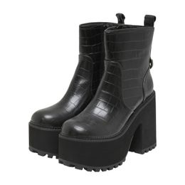 Stiefel Buffalo "Buffalo KILLAH ZIP BOOT MID - VEGAN NAPPA", Damen, Gr. 39, schwarz croco, Polyurethan, unifarben, Schuhe Stiefel