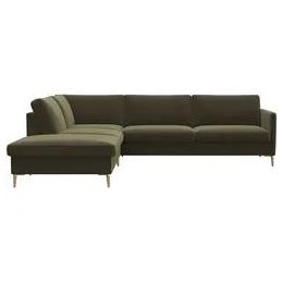 Ecksofa FLEXLUX "Fiore, L-Form", gr&uuml;n (moss gr&uuml;n), B:266cm H:85cm T:225cm, 100% Polyester, Sofas, Ecksofa, schmale Armlehnen, Kaltschaum, F&uuml;&szlig;e Alu+ Eiche
