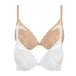 Push-up-BH LISCA "2er Pack Push up BH Evelyn", Damen, Gr. 85, Cup B, bunt (sweet almond, wei&szlig;), Spitze, Obermaterial: 82% Polyamid PA. 18% Elasthan EL., BHs Push-up-BH