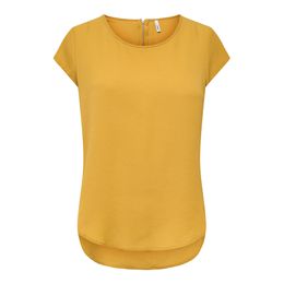 Kurzarmbluse Only "ONLVIC &ndash; feminines Blusenshirt in lockerer Form", Damen, Gr. 38, harvest gold, Web, Obermaterial: 97% Polyester, 3% Elasthan, unifarben, regular fit Po-bedeckend, Rundhals, Blusen, Materialmix, regular fit