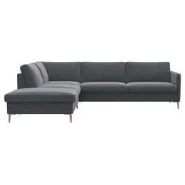 Ecksofa FLEXLUX "Fiore, L-Form", grau (soft grau), B:266cm H:85cm T:225cm, 100% Polyester, Sofas, Ecksofa, schmale Armlehnen, Kaltschaum, F&uuml;&szlig;e Alu+ Eiche