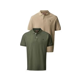 Kurzarmhemd MCS "MCS Polo shirt MCHarry 2-pack", Herren, Gr. M, Normalgr&ouml;&szlig;en, beetle, silber mink, Obermaterial: 100% Baumwolle, Hemden