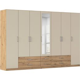 Kleiderschrank Rauch "Schrank Garderobe Ankleide GAMMA Breiten 91/136/181/226/271/315/360 cm", eiche artisan, beige (champagner), griffe chrom, B:315cm H:210cm T:54cm, Holzwerkstoff, Schr&auml;nke, Kleiderschrank, verschiedene Griff-Varianten, mit Spiegel TOPSELLER MADE IN GERMANY