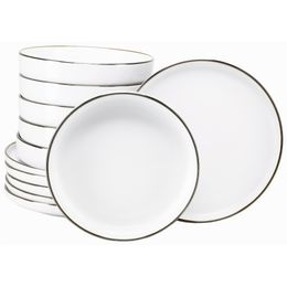 Tafelservice Creatable "Nordic Festive, Service 12-tlg.", wei&szlig;, 12, Steinzeug, Geschirr-Sets, Tafelservice, Teller Set, Minimalistisches Design, Dezente goldene Akzente