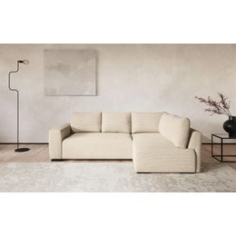 Ecksofa COTTA "Giro L-Form, Ottomane, Breite 252 cm", ivory, B:252cm H:86cm T:170cm, Sofas, Ecksofa, wahlweise mit Bettkasten und Trendbezug CORD