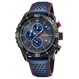 Chronograph Festina, blau (dunkelblau, anthrazit), Armbanduhren, Herren, Chronograph, Armbanduhr, Quarzuhr, Herrenuhr, Stoppfunktion, Lederarmband