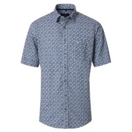 Kurzarmhemd Casamoda "Casamoda Leinenhemd Kurzarm Print", Herren, Gr. M, Normalgr&ouml;&szlig;en, blau, 50% Leinen, 50% Baumwolle, bedruckt, l&auml;ssig geschnitten, Hemden