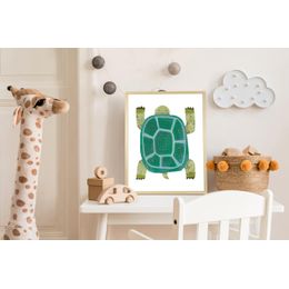 Bild mit Rahmen queence "Schildkr&ouml;te", gr&uuml;n (farbe rahmen: natur, braun, beige, farbe bild(er): gr&uuml;n), B:50cm H:70cm T:1,5cm, Holz, Plexiglas, Bilder, Bild mit Rahmen, HD Premium Posterdruck mit Echtholzrahmen