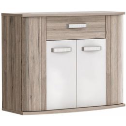 Kombikommode FORTE "Rondino", wei&szlig; (sandeichefarben, sandeichefarben, wei&szlig; hochglanz), B:100cm H:82cm T:43cm, Sideboards, Kombikommode