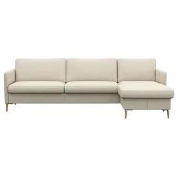 Ecksofa FLEXLUX "Fiore, super Sitzkomfort durch Kaltschaum im Sitz, L-Form", wei&szlig; (warm wei&szlig;), B:247cm H:85cm T:92cm, 100% Echteder, Sofas, Ecksofa, schmale Armlehnen, F&uuml;&szlig;e Alu+ Eiche
