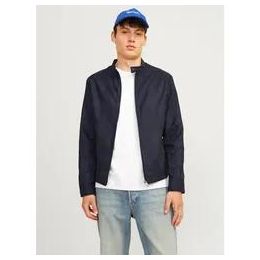 Jack & Jones Lederimitatjacke JACK & JONES "JJEDYLAN CLEAN JACKET NOOS", Herren, Gr. L, schwarz (jet schwarz), Web, Obermaterial: 100% Polyester, unifarben, normal taillenbedeckt, ohne Ausschnitt, 1-Knopf-Manschette, Jacken, mit Bandkargen