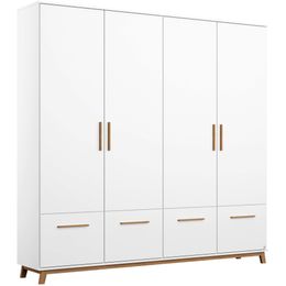 Dreht&uuml;renschrank Rauch "Kleiderschrank Schrank Garderobe W&auml;scheschrank Schlafzimmer CARLSSON", wei&szlig; (wei&szlig;, eiche massiv), B:181cm H:203cm T:53cm, Holzwerkstoff, Massivholz, Schr&auml;nke, Dreht&uuml;renschrank, mit Spiegel, Griffe und F&uuml;&szlig;e in massiver Eiche MADE IN GERMANY