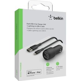 Belkin USB-Ladeger&auml;t "Dual USB-A Kfz-Ladeger&auml;t inkl. Lightning Kabel 1m 24W", schwarz, Ladeger&auml;te, USB-Ladeger&auml;t
