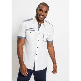 Kurzarmhemd bonprix, Herren, Gr. 43/44 (XL), N-Gr, wei&szlig;, Web, Obermaterial: 100% Baumwolle, regular fit, Hemden, mit kurzem Arm, aus Baumwolle, mit zwei Pattentaschen