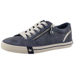 Sneaker Mustang Shoes "Winona", Damen, Gr. 42, navy, Lederimitat, Schuhe Sneaker, Freizeitschuh, Halbschuh, Schn&uuml;rer mit Besatz im Animal-Look