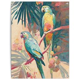 Poster Reinders "Bird Party", gr&uuml;n (farbe bild(er): gr&uuml;n), B:60cm H:80cm T:0,1cm, Bilder, Poster, Garten - Papagei - Ara - Farbenfroh - Gr&uuml;n - Leinwand - Tiere -