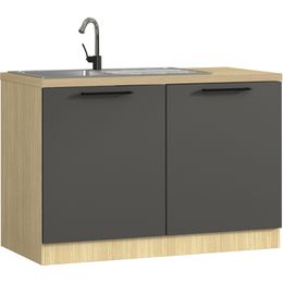 Sp&uuml;lenschrank KOCHSTATION "Luna, Unterschrank f&uuml;r Sp&uuml;le, K&uuml;chensp&uuml;lenschrank, Made in Italy", anthrazit, eiche chopinfarben, B:120cm H:85cm T:60cm, Schr&auml;nke, Sp&uuml;lenschrank, B/T/H: 120&times;60&times;85 cm, inklusive Einbausp&uuml;le und Siphon
