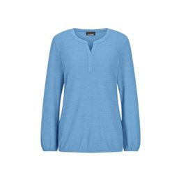 Langarmshirt GOLDNER "Elegante Bluse mit Zierblende, Rundhals", Damen, Gr. 52, blau, Obermaterial: 80% Polyester PES. 15% Viskose CV. 5% Elasthan EL., Modisch, Shirts Langarmshirt, Gummib&uuml;ndchen