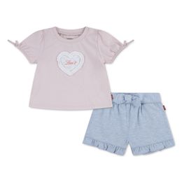 T-Shirt & Shorts LEVI'S KIDS "LVG BOW SLV TEE & BELTED SHORT SET", M&auml;dchen, Gr. 9M74, crystal pink, Jersey, Obermaterial: 60% Baumwolle, 40% Polyester, unifarben, KOB Set-Artikel, mit Herzapplikation, for Girls