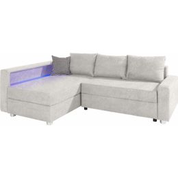 Ecksofa Collection AB "Relax L-Form", silber, B:223cm H:84cm T:91cm, Zierkissen: 100%Polyester;Struktur (100% Polyester);Microfaser PRIMABELLE (100% Polyester);Kunstleder SOFTLUX / Struktur (80% Polyester, 20% Acryl);Microfaser PRIMABELLE (100% Polyester) / Struktur (80% Polyester, 20% Acryl), Sofas, Ecksofa, inklusive Bettfunktion, Federkern, wahlweise mit RGB-LED-Beleuchtung