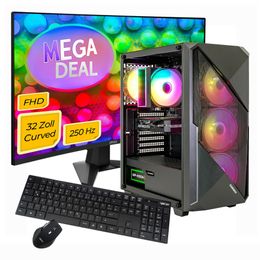 GAMEMAX Gaming-PC-Komplettsystem "MegaDeal Striker 2713 Intel i7 14700F 16GB 1TB SSD RTX 5060Ti", Energieeffizienz: E, schwarz, Microsoft Windows 11 Home (64 Bit), 16 GB RAM 1.000 GB SSD, Computer_Komplettsysteme, Windows 11 + MSI MAG 32C6X Curved Monitor, 80cm (32"), Gaming-PC-Komplettsystem