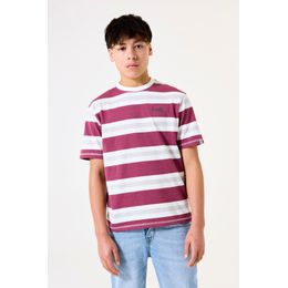 T-Shirt Garcia, Jungen, Gr. 176, wei&szlig; (sanftes wei&szlig;), Jersey, Obermaterial: 100% Baumwolle, gestreift, regular fit taillenbedeckt, Rundhals, gerader Abschluss, Shirts T-Shirt, mit Streifen Muster