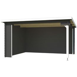 Gartenhaus Lasita Maja "Unterstand Columbus", grau (carbongrau), ohne Dacheindeckung, Holzwerkstoff, Gartenh&auml;user, Gartenhaus, Unterstand / Lounge 34mm, Fundamentmass 4250x3000, Carbongrau