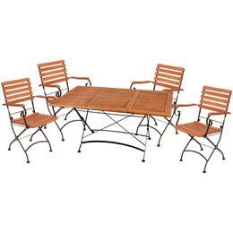 Garten-Essgruppe Garden Pleasure "WIEN", braun (braun, schwarz, braun, schwarz), B:290cm H:89cm T:150cm, FSC-zertifiziertes Massivholz, Stahl, Sitzm&ouml;bel-Sets, mit ausziehbarem Tisch