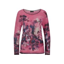 Rundhalspullover GOLDNER "Wollpullover floral, U-Boot-Ausschnitt", Damen, Gr. 52, pink (pink, bunt, gemustert), Obermaterial: 53% Alpaka WP. 30% Polyamid PA. 17% Wolle mw., Modisch, Pullover Rundhalspullover, mit Alpaka-Wolle