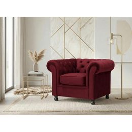 Sessel Home Affaire "BRONNOY Chesterfield Sessel mit aufwendiger Knopfheftung, Breite 108cm", rot, B:108cm H:75cm T:90cm, 100% Polyester, Sessel, Sessel, Polstersessel mit geschwungenen Armlehnen, Chesterfield-Optik