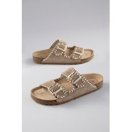 Pantolette ANISTON SHOES, Damen, Gr. 41, taupe, Veloursleder, unifarben, Schuhe Pantolette, Urlaubsschuh, Sommerschuh, Hausschuh - NEUE KOLLEKTION