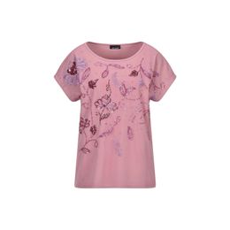Kurzarmshirt GOLDNER "Kurzgr&ouml;&szlig;e Blusenshirt mit Pailletten", Damen, Gr. 19, rosa (ros&eacute;), Obermaterial: 95% Viskose CV. 5% Elasthan EL., figurumspielend, Shirts Kurzarmshirt, aufwendige Paillettenstickerei auf dem Vorderteil